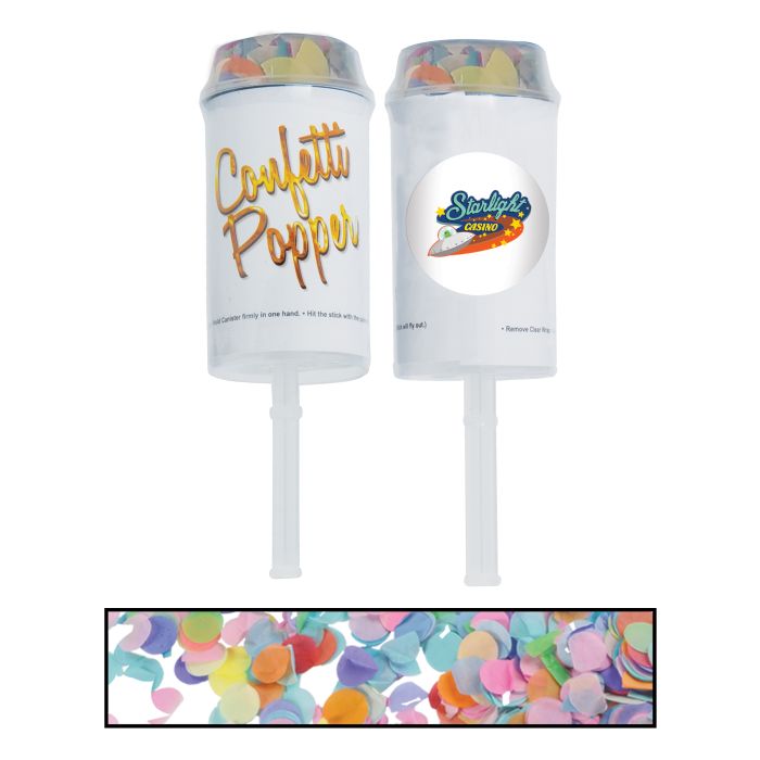 Push-Up Multi-Color Confetti Poppers w/ 2"Custom Round Decal