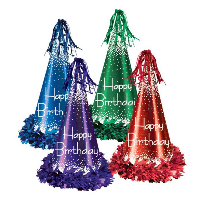 Fringed Foil Happy Birthday Party Hats