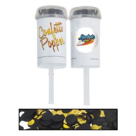Push-Up Black & Gold Confetti Poppers w/ 2"Custom Round Decal